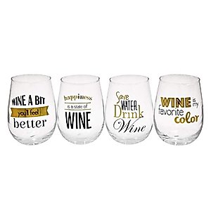 Fifth Avenue Crystal Wine Stemless Glasses, 3.3x4.5, Clear