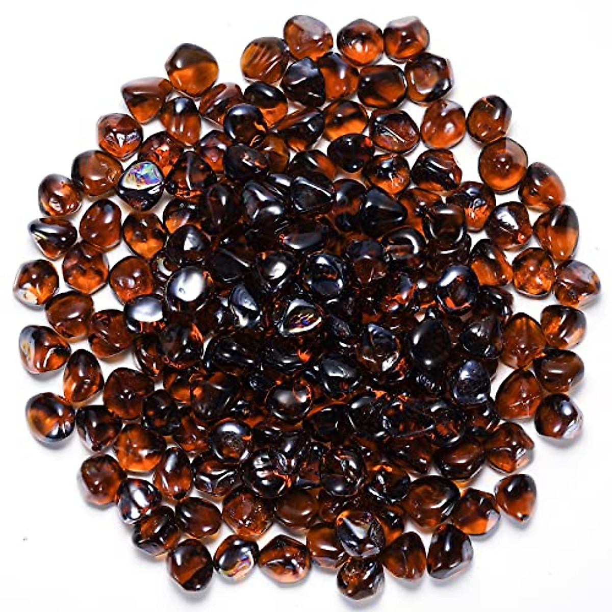 TURBRO 10 lbs Tempered Fire Glass Diamonds - Dazzling Reflective Glass Rocks for Gas Fire Pits and Tabletop Fireplace - Amber