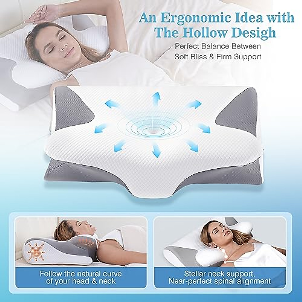 Memory Foam Pillows - Neck Support Pillow for Pain Relief, Ergonomic Cervical Pillow Cozy Sleeping for Neck and Shoulder Pain, Odorless Orthopedic Contour Bed Pillow for Side Back Stomach Sleepers