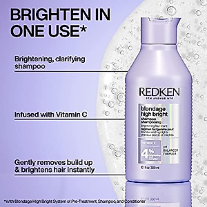 Redken Blondage High Bright Shampoo  | Brightens and Lightens Color-Treated and Natural Blonde Hair Instantly | Infused with Vitamin C | 10.1 Fl Oz