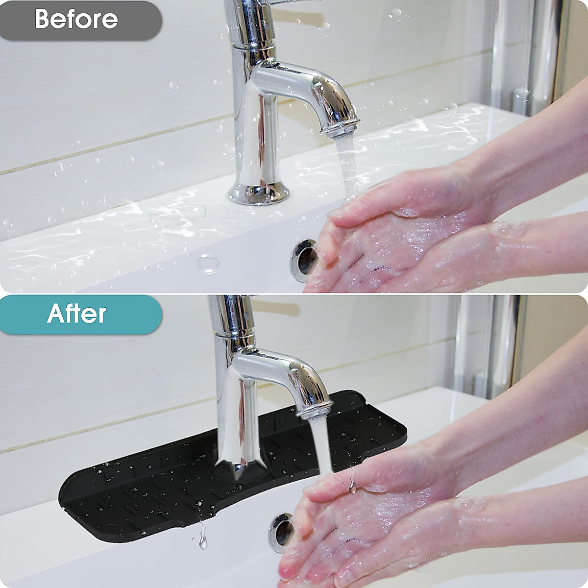 2 Pack Silicone Faucet Handle Drip Catcher Tray, Kitchen Sink Splash Guard Mat, Faucet Water Catcher Mat Sink Draining Pad Drying Mat for Countertop, Bathroom, Farmhouse, RV, Kitchen Sink Accessories