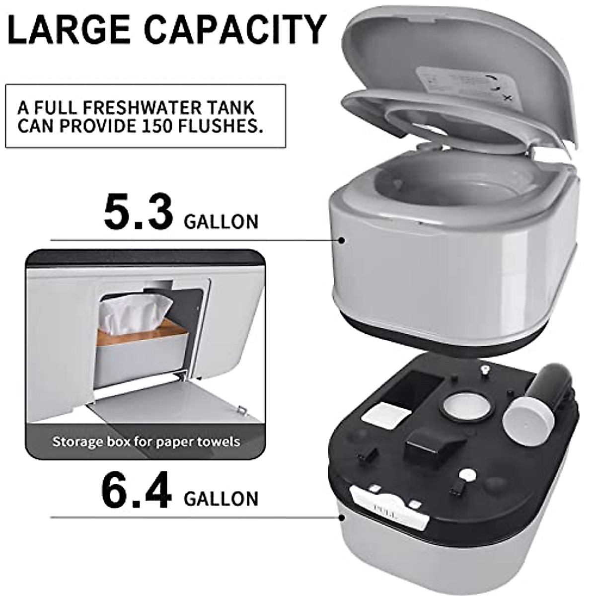 Mupera Outdoor Portable Toilet - Upgraded Portable Camping Toilet, 6.4 Gallon Waste Tank, Double-outlet Anti-leak with Level Indicator Travel RV Potty for RV Camping Traveling Boating Fishing, Grey