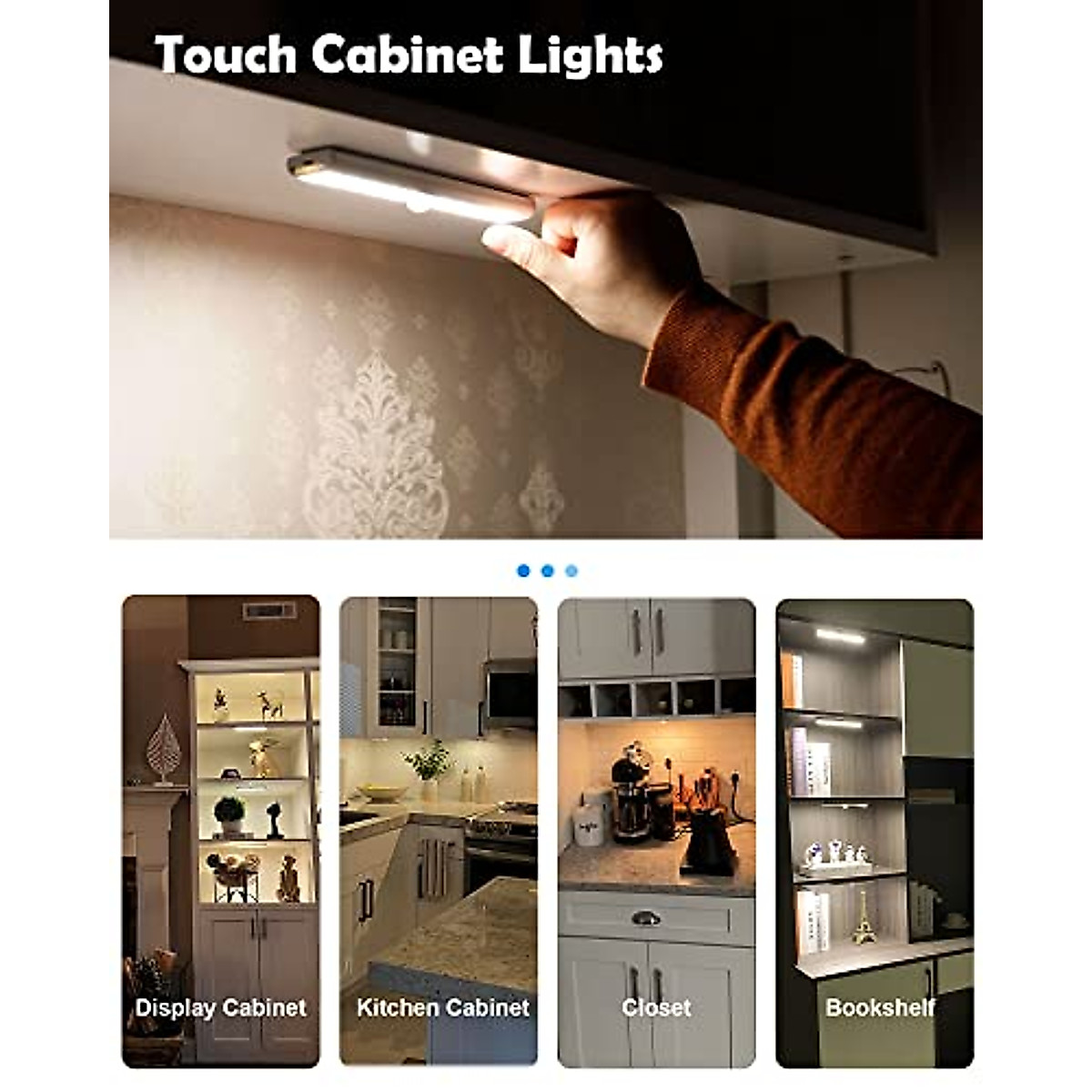 SZOKLED 20LED Under Cabinet Lights Remote Control, Dimmable Under Cabinet Lighting Wireless, Rechargeable Under Counter Lights for Kitchen, Shelf, Hallway, Display, Stairs, Multiple Colors 4 Pack