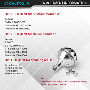 GOMEXUS Power Knob Compatible with Shimano 19 Stradic FL 15 Stradic FK 1000-4000 Stella FJ Daiwa Exist LT Certate LT Luvias LT Direct Fitment Reel Handle Replacement 38mm Metal Round
