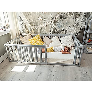 BUSYWOOD Montessori Floor Bed - Toddler Floor Bed - Play Pen - Kids Room Furniture - Wood Bed Fame - Toddler Bed with Rails - Children Play Gym - Waldorf toys (Model 6.2)
