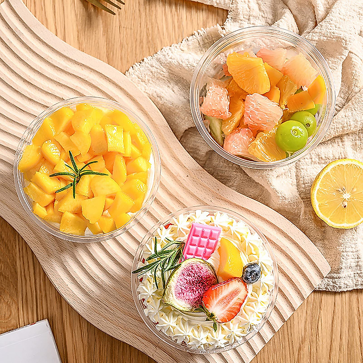 WUWEOT 50 Pack Plastic Dessert Cups, 12 oz Clear PET Dessert Bowls, Disposable Parfait Cups with Lid (No Hole) for Ice Cream Fruit Iced Cold Drinks Dessert Yogurt Cereal Parfait Puddings Mousse