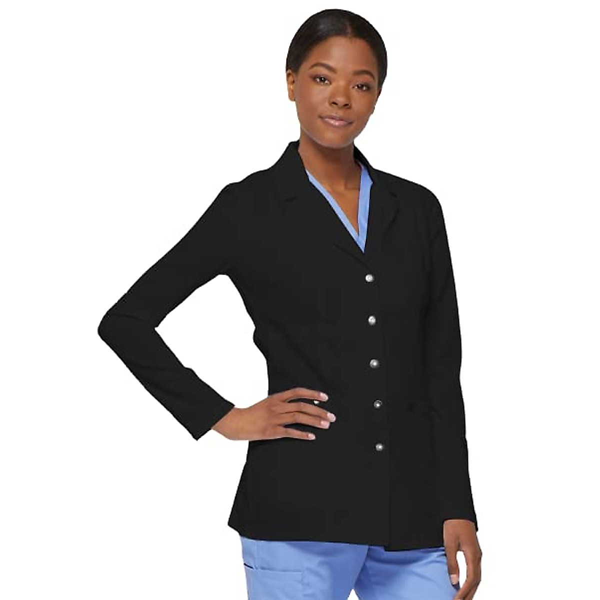 Dickies Xtreme Stretch 28" Stretch Womens Snap Front Lab Coat 82400, M, Black