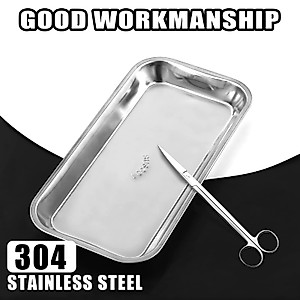 Glarks 2 Pack 304 Stainless Steel Professional Medical & Surgical Tray, 8.6" x 4.3" x 0.8" and 15.7" x 11.8" x 1.3" Flat Rectangle Tray Dental Procedure Tray for Lab Tattoo Instruments Organizer