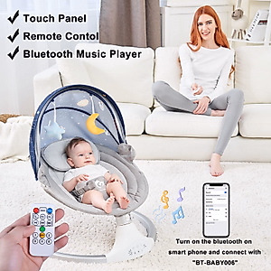 Bellababy Bluetooth Baby Swing for Infants, Compact & Portable Baby Bouncer, 3 Seat Positions, 5 Speed, 10 Lullabies, Remote Control, USB Plug-in Power, Indoor/Outdoor Baby Rocker, Boy/Girl Gray