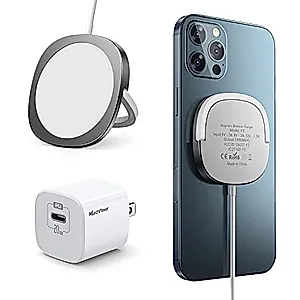 iPhone 14 Magnetic Wireless Charger - Super Fast Mag Charging and 20W USB-C Wall Plug Compatible with iPhone 14 13/13 Pro / 13 Pro Max / 13 Mini/ 12/12 Mini/ 12 Pro/12 Pro Max/AirPods Pro - Silver