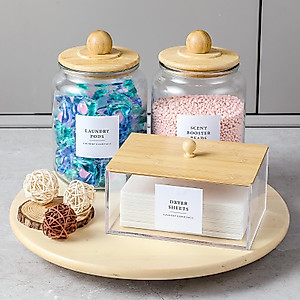 Glass Jars and Dryer Sheet Holder with Bamboo Lids, Dispenser Set and Labels, Containers for Laundry Room Organization and Storage, Half Gallon Airtight jars, Acrylic Storage Box for Laundry supplies