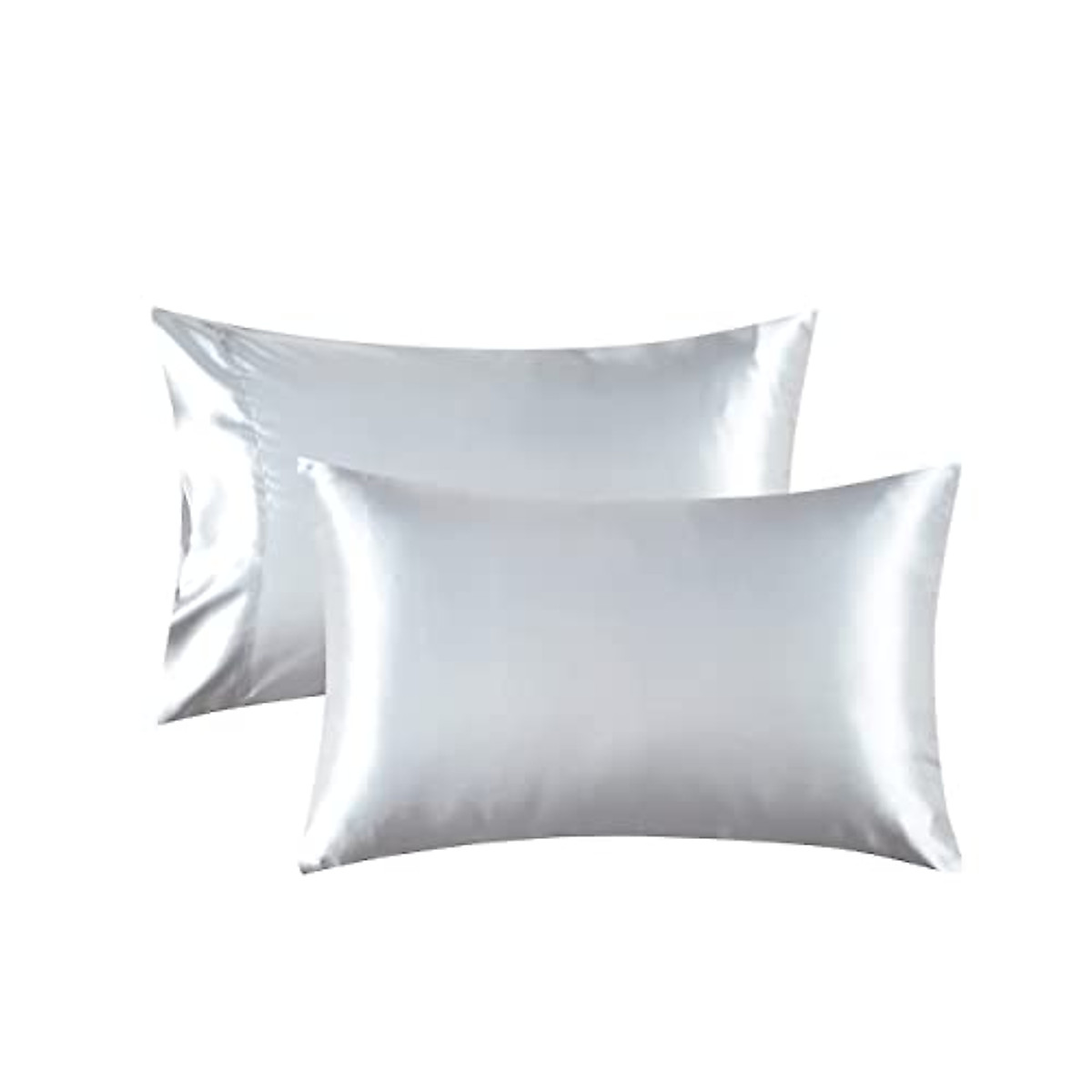 Pack of 2 Satin Pillowcases for Hair and Skin, Satin Pillow Cases Set of 2 Pillow Cover with Envelop Closure (King, Silver)
