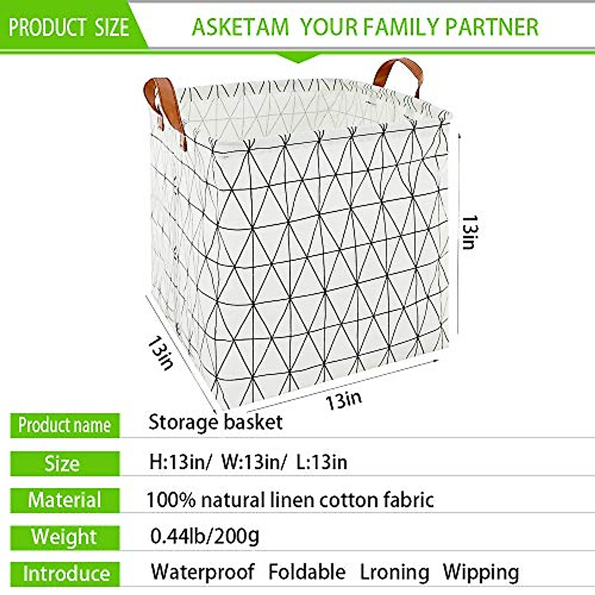 ASKETAM Square Canvas Collapsible Fabric Baby Toy Box Storage Bin Bedroom Decor Closet Kids Laundry Baskets Toy Organizer,Shelf Basket Nursery Storage,Gift Baskets(Geometric Rhombus)