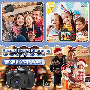 Temodu Kids Camera, Best Birthday Festival Toys Gifts for Girls Boys Age 3 4 5 6 7 8 9 10 11 12 Year Old, Digital Camera for Kids with Video, Toy Camera Toddler Camera for Girls with 32GB Card - Black