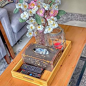 Bamboo Serving Tray with Handles - Made from Bamboo Tray and Veneer Bottom which can be Used as a Kitchen Serving Tray, Coffee Tables, as Well as Bed Tray and Tray for an Ottoman
