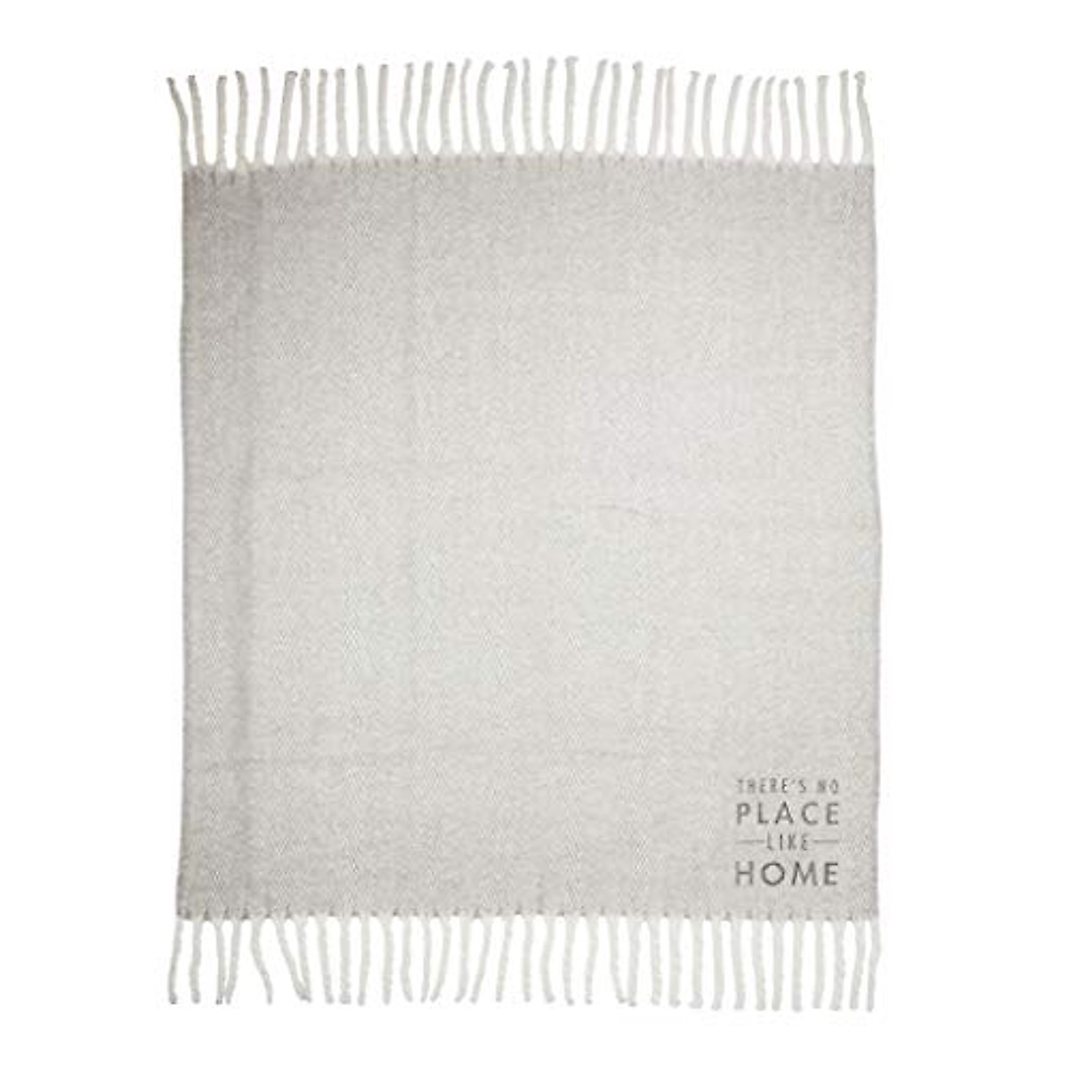 Pavilion Gift Company There's No Place Like Home 50x60 Super Soft Herringbone Chevron Tassel Throw Blanket, Gray