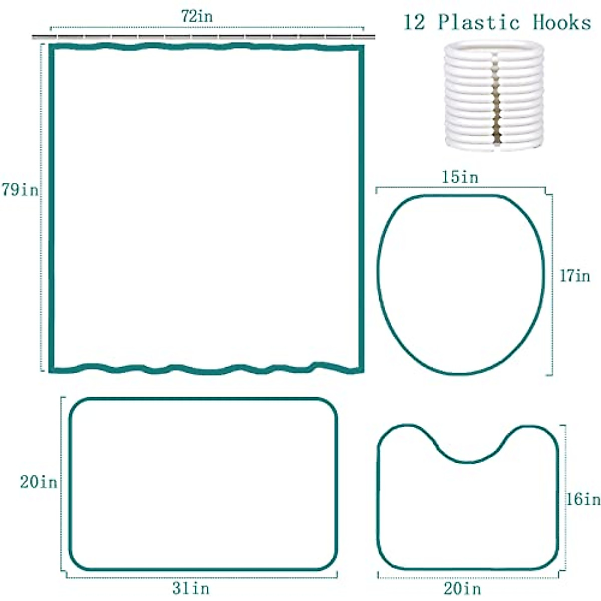 Posienr Colorful Owl Shower Curtain Sets Bath Mat 4 Pcs Decor Bathroom Cute Cartoon Animals Contour Mat Toilet Lid Cover U Shaped Non-Slip Rug Fabric Waterproof Polyester with 12 Hooks