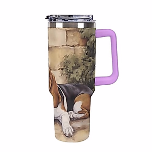 Basset Hound at The Gate 40 Oz Stainless Steel Cup Travel Tumbler with Handle and Straw Lightweight Coffee Mug for Home Office