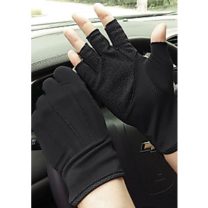 Summer Driving Gloves Cycling Half Finger Mittens for Men Women Sun Protection Gloves Touch Screen Quick Dry Outdoor Mitts, Black, One Size