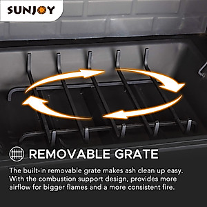 Sunjoy Outdoor Fireplace, Patio Wood Burning Fireplace with Steel Chimney, Mesh Spark Screen Doors, Fire Poker, and Removable Grate, Copper and Black