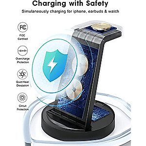 Wireless Charging Station, 3 in 1 Wireless Charger for iPhone 14/13/12/11/Pro/Max/SE/XS/XR/X/8 Plus/8, Fast Wireless Charging Stand Dock for Apple Watch Series & Airpods(with Adapter)
