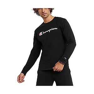 Champion Long Sleeve, Classic T-Shirt for Men (Reg. or Big & Tall), Black Script, X-Large