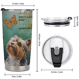 CIMOXDERRT Yorkie Dog Looking Butterfly Tumbler Insulated Stainless Steel Travel Tumbler Car Cup With Lid 20 OZ