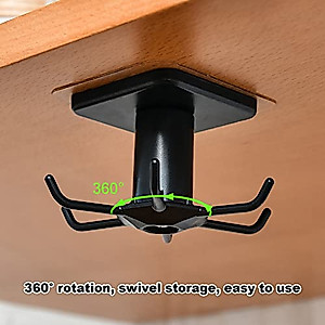 Under Cabinet Kitchen Hooks, 360° Rotating Hook with 6 Claws, Nail Free Adhesive Kitchen Utensils Hanging Hooks Utensil Rack for Kitchen Utensils,Tools,Towel(Pack of 4, Black)