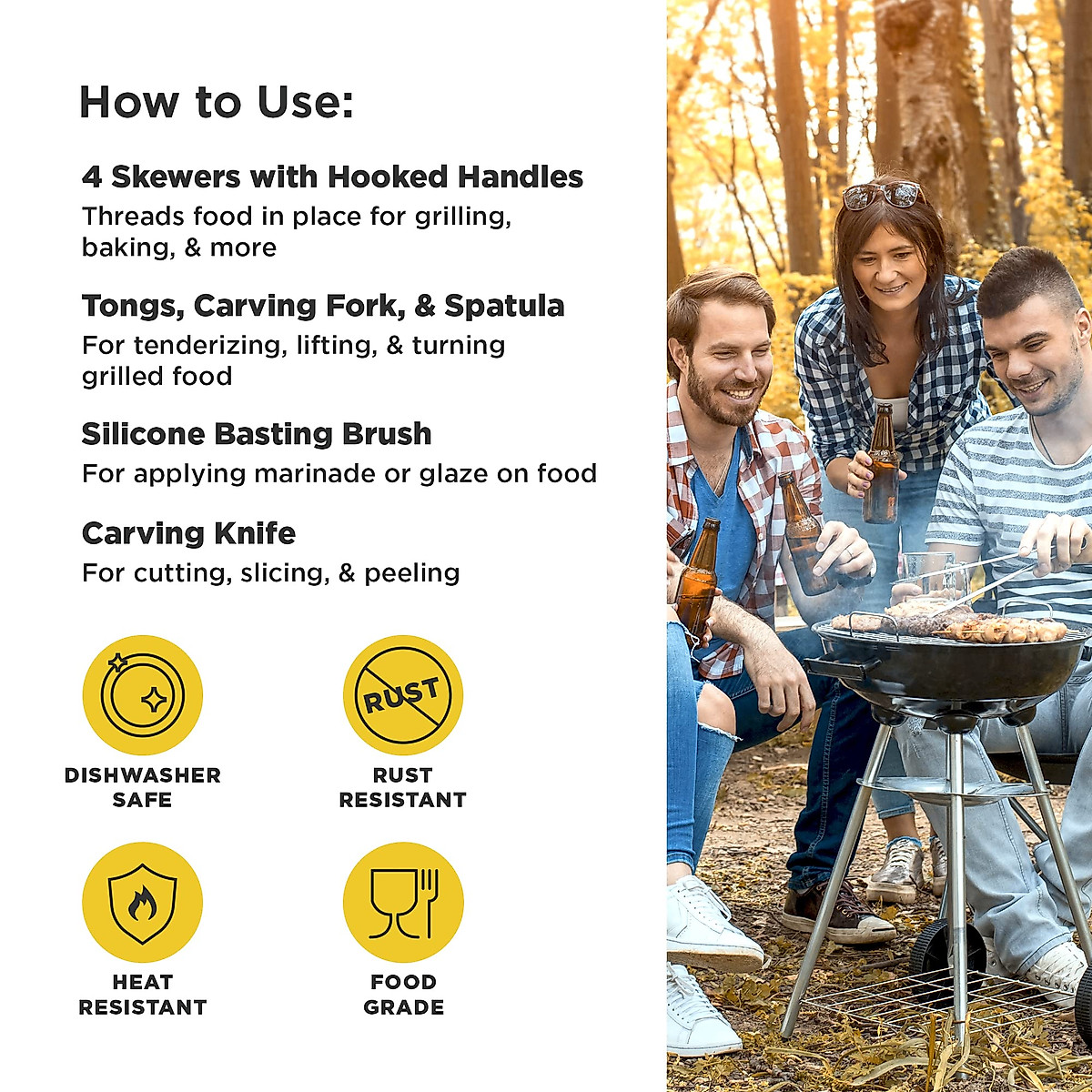 Oyaki Grill Set for Outdoor and Indoor Grilling - Heavy Duty BBQ Tools & Accessories Gift for Men, Dads, and Professional Smokers, 6 Stainless Steel Barbeque Utensils Kit with Case