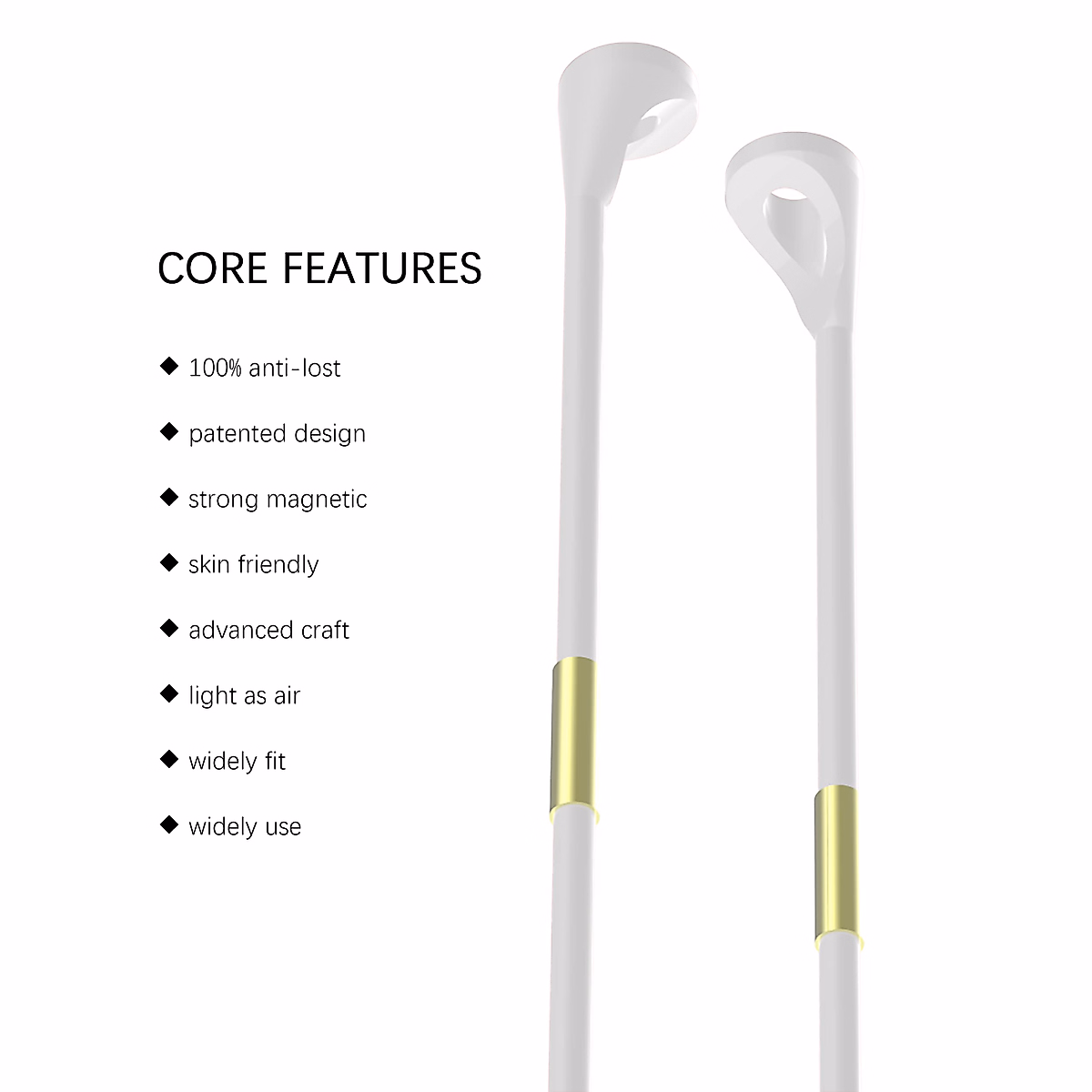 cobcobb SAFTEE Wireless Earbuds Anti-Lost Strap Magnetic Cord for Stemmed Wireless Headphone Airpods 3rd 2nd Generation Pro 2 1 TOZO Bose JBL Beats Skullcandy Samsung(White 2Pack)