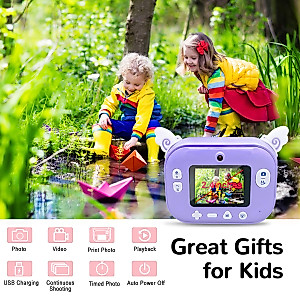 Instant Print Camera for Kids, Girls Boys Print Photo Selfie Video Digital Camera with Paper Film, 3-12 Years Old Children Mini Learning Toy Camera Gifts for Birthday Holiday Travel
