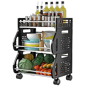 Fruit Vegetable Storage Basket,COORACK 3-Tier Stackable Kitchen Baskets Fruit and Vegetable Stand Rack with Wheels,Storage Cart for Kitchen, Free-Standing Organizer for Kitchen,Bedroom,Bathroom,Garage