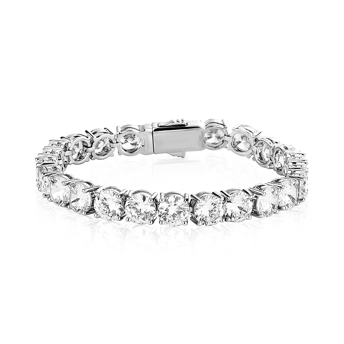 OYOGAA 1 Row 10MM 14K White Gold Plated Iced Out Chain Diamonds Mens Tennis Bracelet Spring buckle Bracelet For Men And Woman (White Gold, 8)