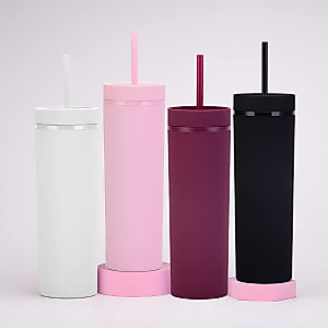 Essasea Matte Black Tumblers with Lids and Straws.16oz Skinny Tumblers Bulk.Double Walled Plastic Acrylic Pastel Tumblers Cups for Iced Coffee Smoothie.DIY Silm Tumblers.