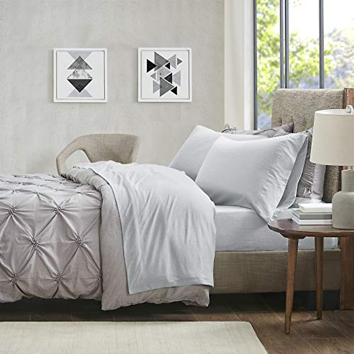 Urban Habitat Heathered Queen Bed Sheets, Casual 100% Cotton Bed Sheet, Light Grey Bed Sheet Set 4-Piece Include Flat Sheet, Fitted Sheet & 2 Pillowcases, (UH20-2063)