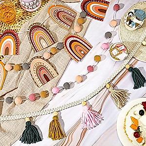 4 Pieces Boho Rainbow Party Decorations Boho Tassel Garland Pastel Decorative Pom Pom Garland Hanging Rainbow Birthday Banner Felt Ball Garland for Home Baby Shower Birthday Classroom Wall Decor