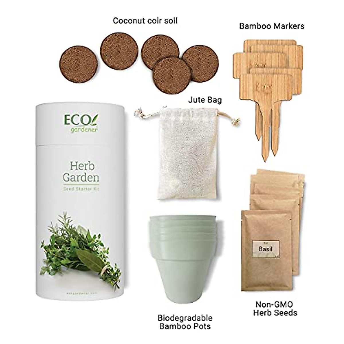 ECOgardener Herb Garden Kits - Indoor Herb Garden Kits - Herb Seed Kits for Indoor Gardening - Window or Kitchen Herb Garden Kits - 5 Pack + 2 Bonus Herbs