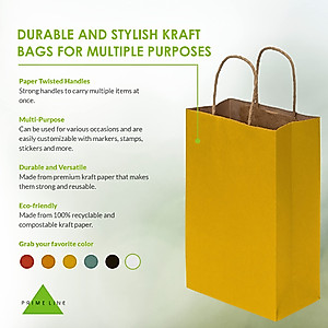 Yellow Gift Bags - 6x3x9 Inch 50 Pack Mustard Kraft Paper Shopping Bags with Handles, Small Craft Totes in Bulk for Boutiques, Small Business, Retail Stores, Birthday Parties, Jewelry, Merchandise, Bulk