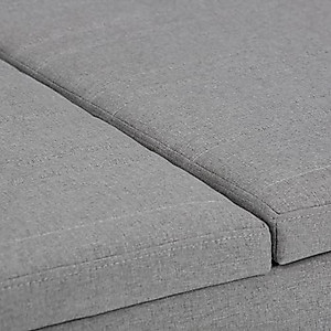 SIMPLIHOME Ellis 36 inch Wide Contemporary Square Coffee Table Storage Ottoman in Dove Grey Linen Look Fabric, Assembled, For the Living Room and Bedroom