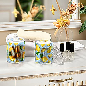 Plastic Jars with Lids,Yellow Lemons Blue Checkered Bulk Pack Storage Containers Wide Mouth Airtight Canister Jar for Kitchen Bathroom Farmhouse Makeup Countertop Household,Set 2