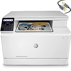 HP Color Laserjet Pro MFP M182nw All-in-One Wireless Laser Printer - Print Scan Copy - 17 ppm, 600 x 600 dpi, 256MB Memory, Photo Printing, 8.5 x 14, 2-Line LCD, Ethernet, White, Cbmou Printer Cable