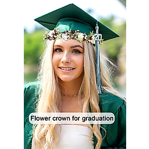 AWAYTR Leaf Flower Crown Garland Headpiece - Hair Floral Wreath Adjustable Flower Headbands for Bridal Wedding Festival Party Flower Leaves Crown (Cream white)