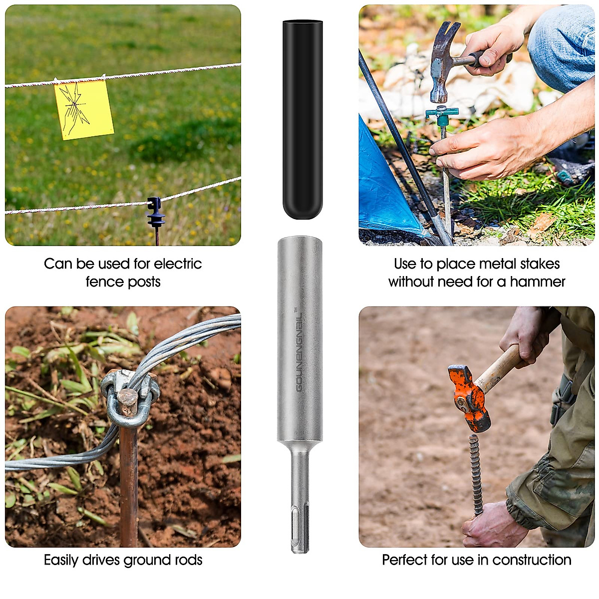 SDS-Plus Ground Rod Driver for 5/8 Inch and 3/4 Inch Ground Rods,Fits for Any SDS-Plus Rotary Hammer Drills with Flexible Vinyl Protective End Cap