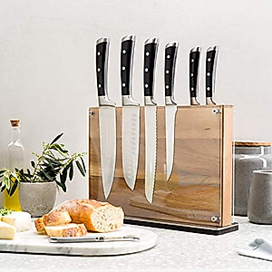 Stylish Large Magnetic Knife Holder - Holds 16+ Knives | Acacia Wooden Knife Block Without Knives | Wide Kitchen Magnetic Knife Holder | Double Sided Kitchen Knife Storage Organizer Block
