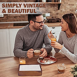 Acacia Guest Towel Napkin Holder 10x6", Paper Hand Towels Tray Holds Paper & Cloth Linen Napkin on Table, Kitchen Counter, Bathroom - Durable, Natural, Dark Stained Organizer for Party, Wedding, Event