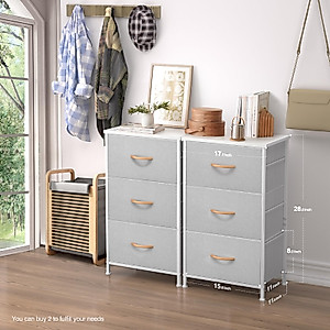 ROMOON Dresser for Bedroom, 3 Chest of Drawers, Fabric Nightstand with Organizer Storage Drawers, Small Closet Dresser for Bedroom, Closet, Entryway, Hallway, Nursery Room (Grey)