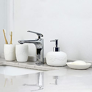 Bathroom Accessories Set with Embossed Design 4PCS, Ceramic White Bathroom Accessory Set, 1Pcs Bathroom Soap Dispenser 14oz, 2Pcs Tumbler Cup, 1Pcs Soap Dish, ANTIS'S HOME