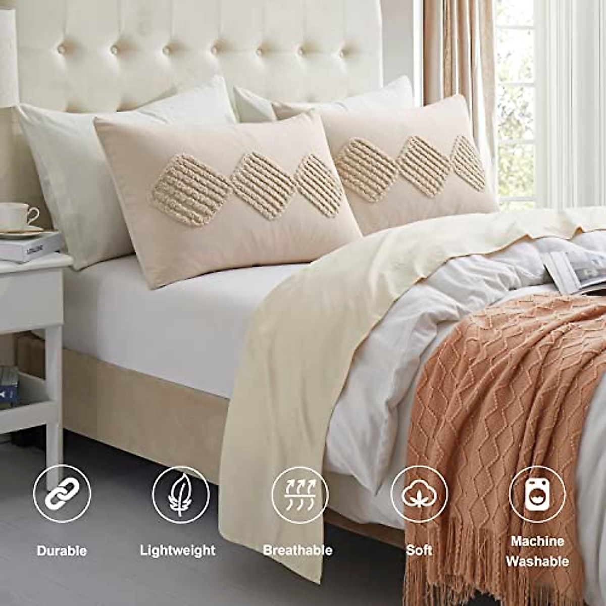 Oli Anderson Pillow Cases Standard Size Set of 2, Tufted and Super Soft Decorative Pillow Covers with Envelope Closure, 20x26 inches, Beige