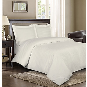 Royal Hotel Stripe Ivory 3pc King/California-King Comforter Cover (Duvet Cover Set) 100-Percent Cotton, 500-Thread-Count, Sateen Striped