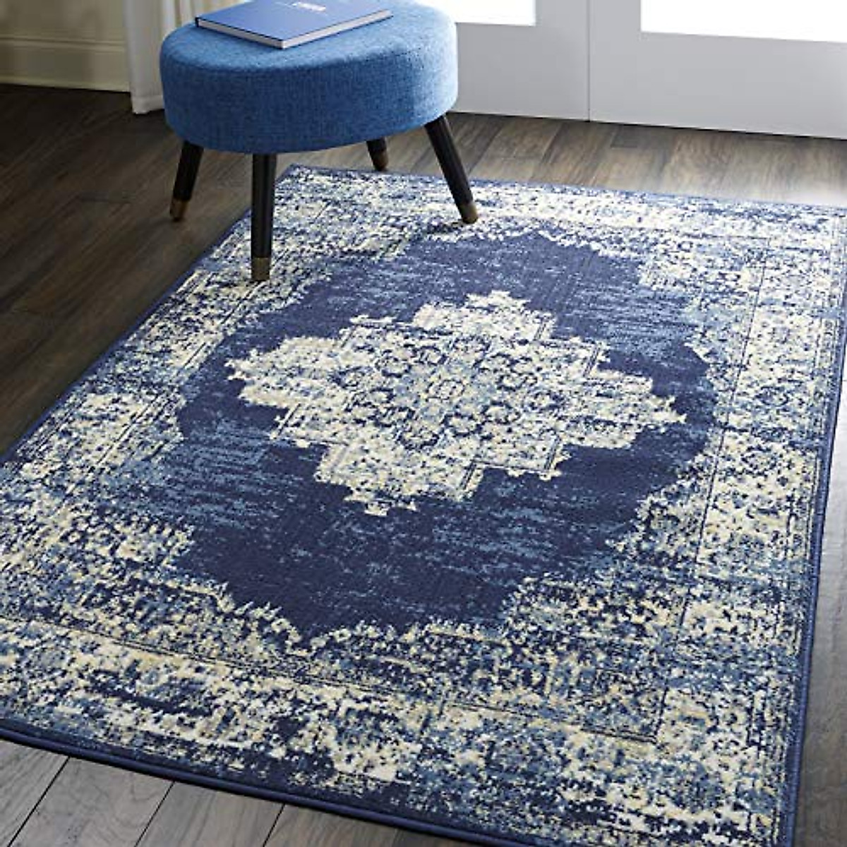 Nourison Grafix Navy Blue 5'3" x 7'3" Persian Area -Rug, Modern, Easy -Cleaning, Non Shedding, Bed Room, Living Room, Dining Room, Kitchen (5x7)